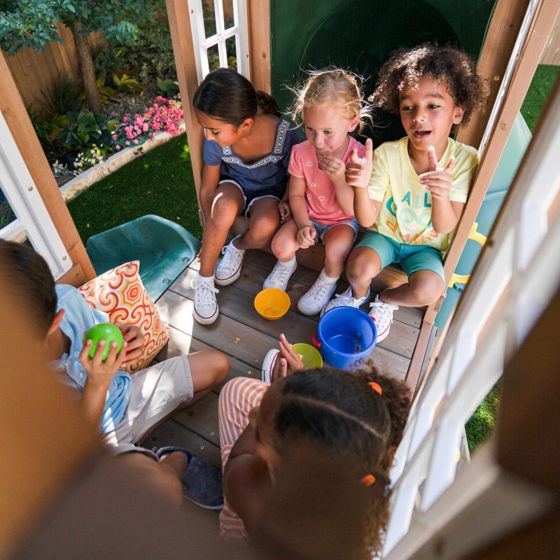 KidKraft Skyway Resort Wooden Outdoor Swing Set / Playset with Tunnel, Tube Slide and Swings ...